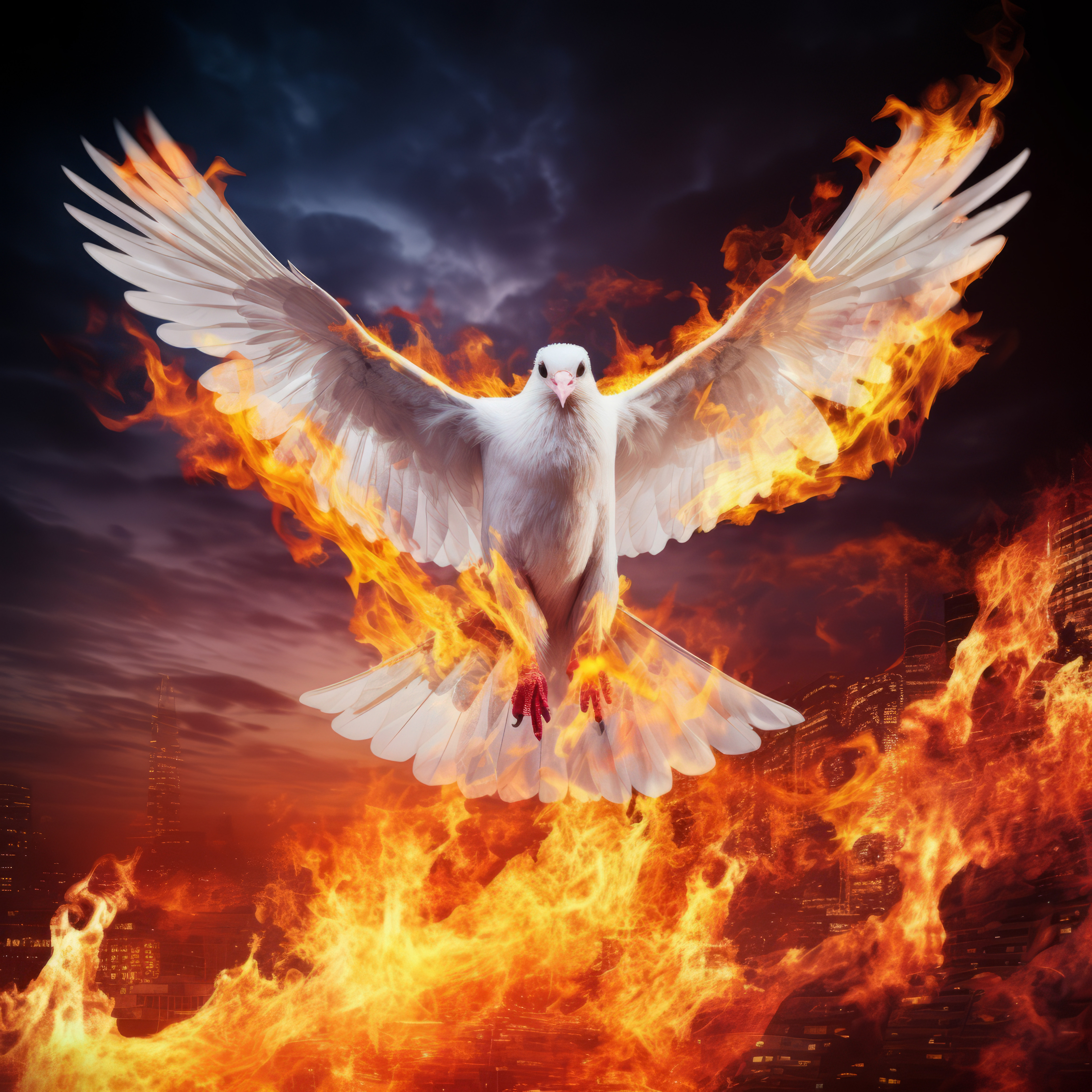 Flying dove of peace with fire – RALPH SMART | INFINITE WATERS